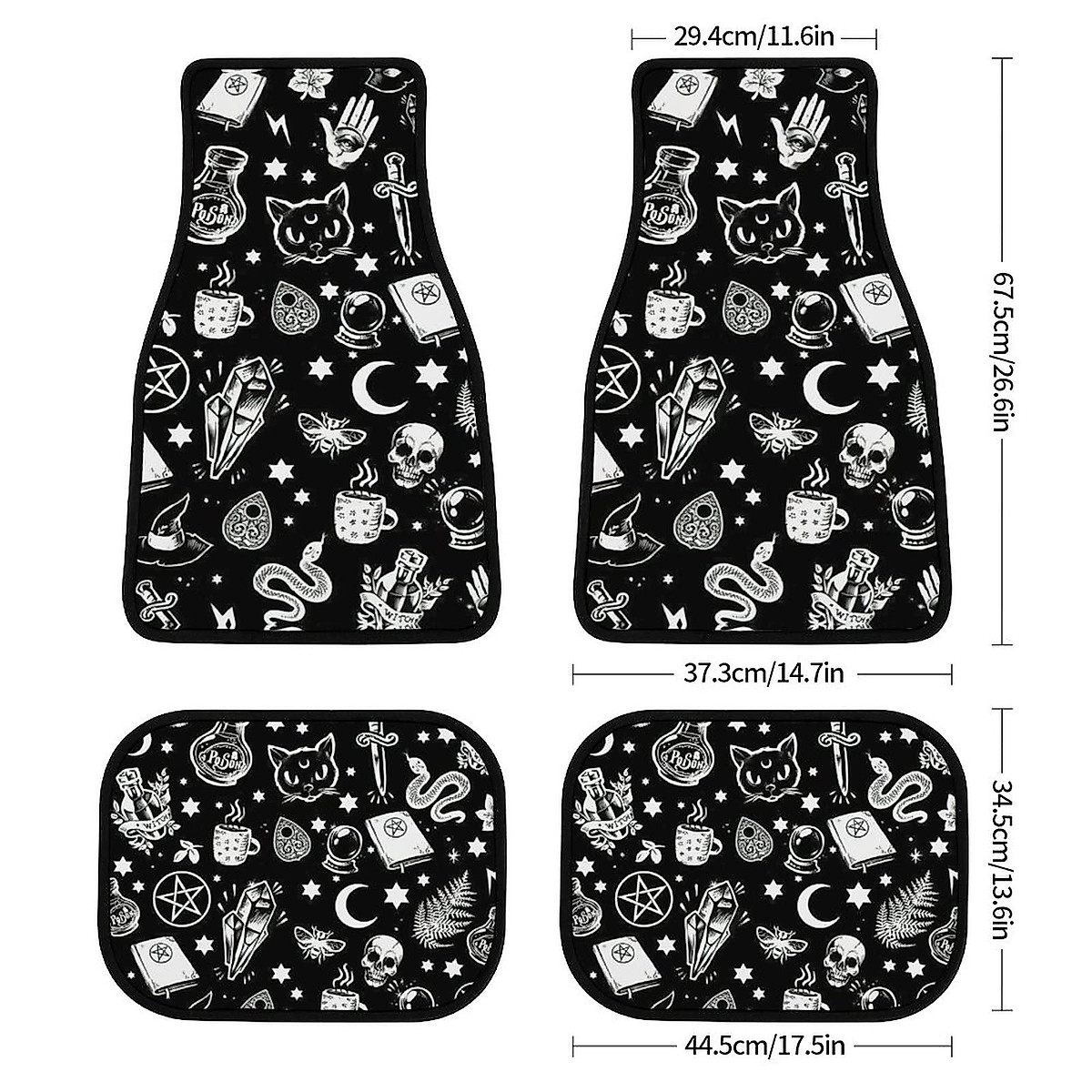 wogxam Skull Cat Moon Gothic Design Floor Mats for Car Set of 4 Piece All Season Heavy Duty Vehicle Mat Cars Accesory Anti Skid Front Rear Foot Blankets Universal Fit Sedan, SUVs, Truck, Vans