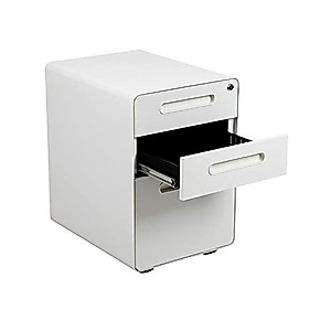 Flash Furniture Wren Ergonomic 3-Drawer Mobile Locking Filing Cabinet with Anti-Tilt Mechanism and Hanging Drawer for Legal & Letter Files, White