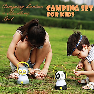 Outdoor Equipment LED Camping Lantern & Headlamp Set for Kids, FANT.LUX Battery Powered Night Light for Emergency, Hurricane, Lightweight Tent Lamp (Pink Owl Set)