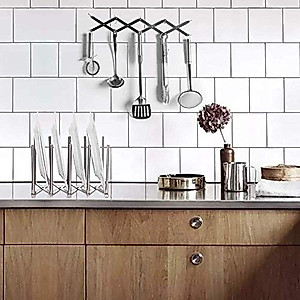 DRNKS Kitchen Utensil Organizer Stainless Steel Spoon Holder Storage Rack Pot Lid Plate Holder Rack 4 Sectional Adjustable Extended Suitable for Kitchen