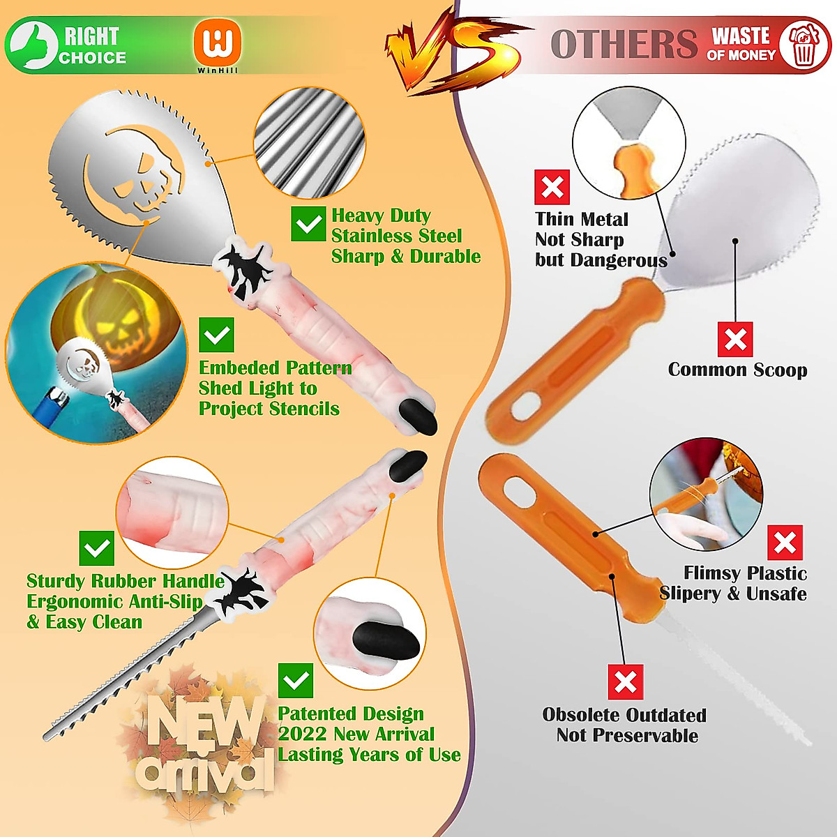 Pumpkin Carving Kit with Stencils Ebook & Carrying Case, 22 PCs Heavy Duty Stainless Steel Knife Professional Sculpting Tool Set for Kid Adult