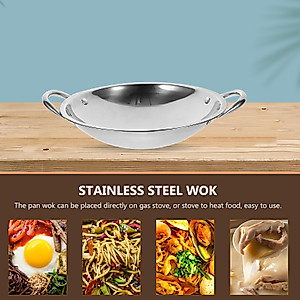 MAGICLULU Paella Pan Stainless Steel Wok Stir Fry Pans with Double Handle 24cm Cooking Pan Round Bottom Frying Pan Stew Pot Skillet Works Casserole Pots Pans
