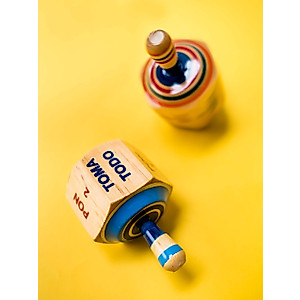 Pirinola Toma Todo Set – Wood Spinning Top Game – Set of 2 - Kids and Adults Party Games for Mexican Fiesta, Bachelor Parties or Baby Shower, 4 Inches Tall