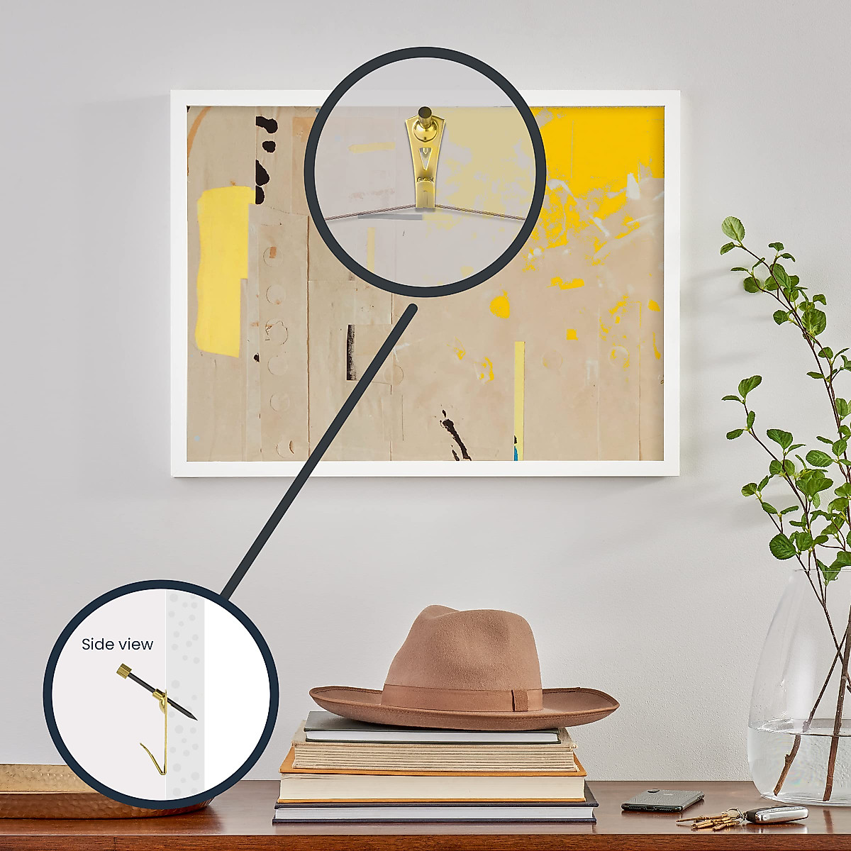 OOK 50615 Professional Picture Hangers, Art Hangers, Padded, Brass, Reusable Picture Hooks, 20lb (15 set)