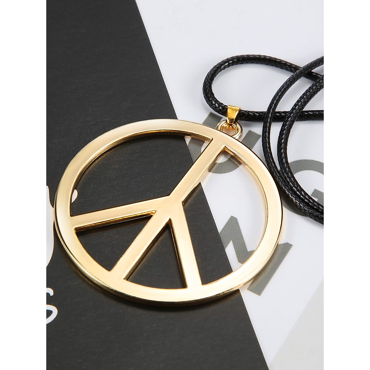 Tatuo 1 Piece Metal Peace Sign Pendant 1960s 1970s Hippie Party Accessories Necklace (Gold)