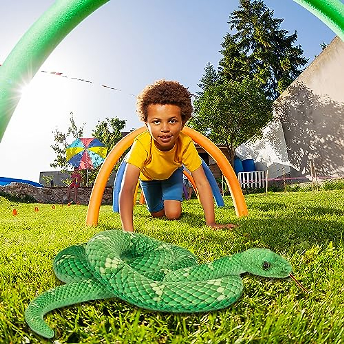 80 Inch Giant Snake Plush Large Realistic Snake Stuffed Animal Toy Lifelike Boa Constrictor Gifts for Kids Birthday Jungle Party Prank Props (Green)