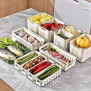 Sousnous Air-tight Divided Veggie Tray with Lid, Berry Container with Colander, Portable Fruit Keeper Box Refrigerator Organizer Bin, Fridge Produce Saver， 1 Pack