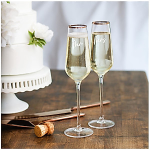 J&A Homes Rose Gold Wedding Cake Knife Server Set and Toasting Flutes - Reception Bride Groom Wedding Party Champagne Glasses Pie Cake Cutting Engagement Gift