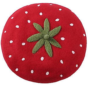 Zasy Wool Felt Strawberry Hat Handmade Casual Wool Beret Classic French Artist Beanies Cap for Women