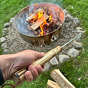 Campfire Bay Fire Pit Poker 42" - Stainless Steel - Made in USA - Large Wood Handle - Fire Poker for Outdoor Fire Pit