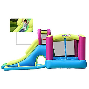 Inflatable Castle,Multifunctional Trampoline Child Slide Outdoor Playground Home Trampoline Children Play Fence,Colors,485 * 230 * 223Cm