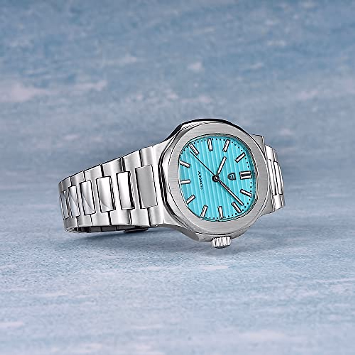 LACZ DENTON Pagani Design PD1728 Mens Automatic Watches Full Stainless Steel Waterproof 100M Watches for Men Men Mechanical Wristwatches (Sky Blue)