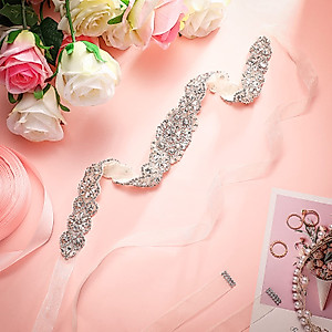 Geyoga Bridal Belt Wedding Dress Belt Rhinestone Wedding Sash for Bride Dress Gowns Crystal Belt with White Organza (Charming Style)