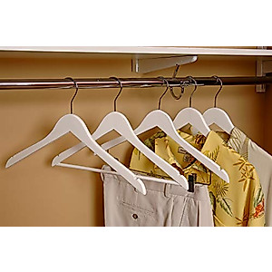 White Rubberized Wooden Suit Hanger with Solid Wood Bar, Flat 17 Inch Rubber Coated Hangers with Chrome Swivel Hook & Notches (Set of 100) by The Great American Hanger Company