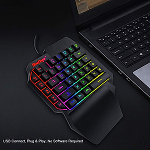 One Hand RGB Gaming Keyboard and Backlit Mouse and Gaming Headset with Microphone,USB Wired Rainbow Single Hand Mechanical Feeling Keyboard with Wrist Rest Support, Gaming Keyboard Set for Game