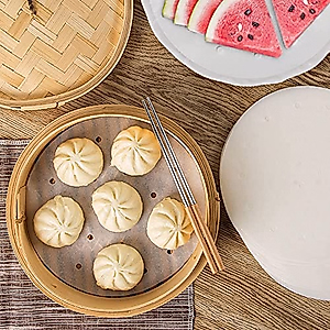 FUMHEUF Air Fryer Parchment Paper 400Pcs, 4.5/5/6 Inch Parchment Paper Liners Non-Stick Perforated for Air Fryer, Bamboo Steamer Liners, Steaming Papers for Steamed Buns Dumplings (5inch-400pcs)