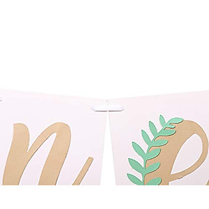 WAHAWU Baby Girl Banner for 1st Birthday - Green Leaf Pink Gold Tan , Rustic High Chair Banner , Boho High Chair Bunting , Photo Decoration Props , Birthday Party Gifts for Girls (Green Leaf pink banner)