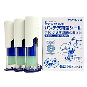 Kokuyo One-Patch Stamp, One Patch Hole Reinforcer Sticker, 200 Stickers/Pack, 3 Packs, Blue, Japan Import (TA-PSM10BX3)