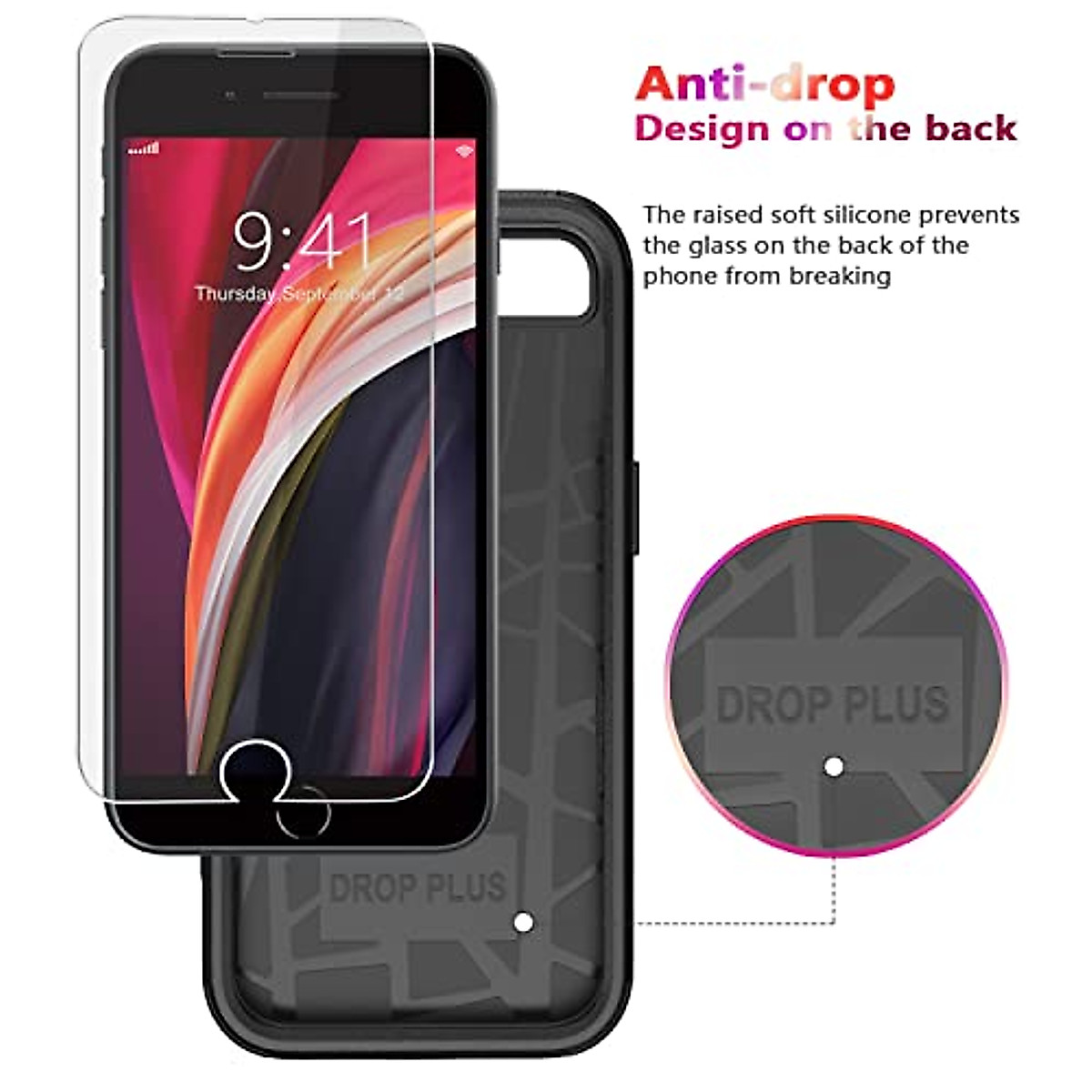 Diverbox Designed for iPhone SE case with Screen Protector Heavy Duty Shockproof Shock-Resistant Cases for Apple iPhone se Phone 2022/2020 Release - Black
