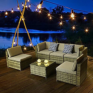 YITAHOME 6 Pieces Patio Furniture Set, Outdoor Sectional Sofa PE Rattan Wicker Conversation Set Outside Couch with Table and Cushions for Porch Lawn Garden Backyard, Grey