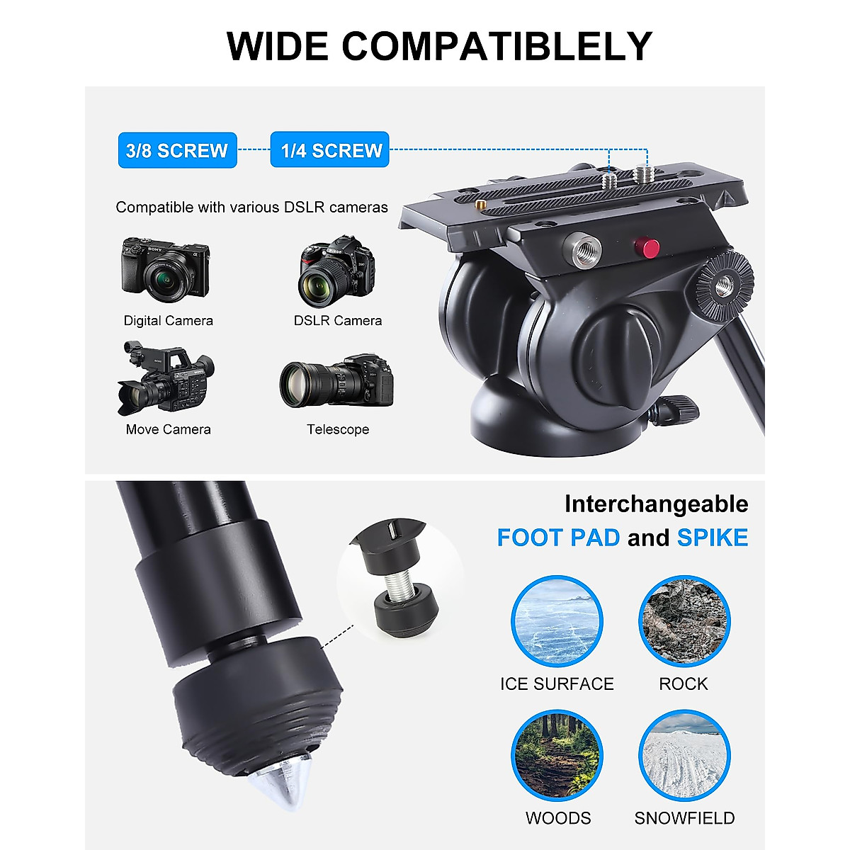 miliboo Heavy Duty Video Tripod,Aluminum Tripod for Camera, Professional Shooting Tripod with Fluid Head,MaxLoad 22lbs (MTT701A)