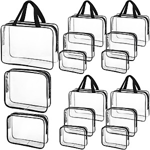 15 Pcs Clear Makeup Bags Toiletry Bag with Zipper Handle PVC Waterproof Cosmetic Bags Set Transparent Travel Pouch Clear Makeup Organizer for Travel Airport Business, 3 Sizes
