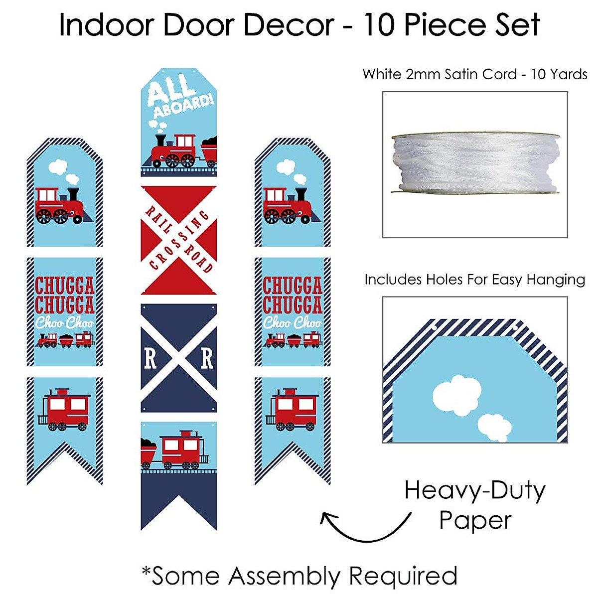 Big Dot of Happiness Railroad Party Crossing - Hanging Vertical Paper Door Banners - Steam Train Birthday Party or Baby Shower Wall Decoration Kit - Indoor Door Decor