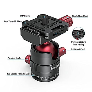 SmallRig Tripod Ball Head 360 Degree Rotating Panoramic Ballhead with 1/4 inch Quick Shoe Plate, Max Load up to 5 kg/ 11lb, for Tripod Monopod Slider DSLR Camera Camcorder - 3034