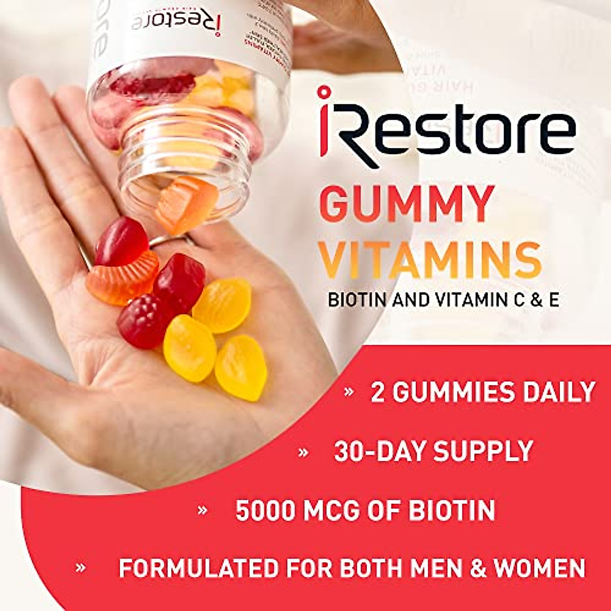 iRestore Hair Gummy Vitamins, Vegan Biotin Gummies for Hair Skin and Nails Gummies, Hair Gummies, Biotin Gummies for Hair Growth Biotin Vitamins Hair Vitamins Gummies for Women & Men, Biotin 5000mcg