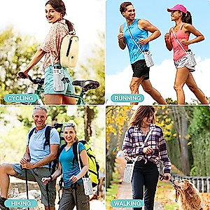 Water Bottle Bag with Strap, Mesh Water Bottle Holder Crossbody Water Bottle Sling Bag Adjustable Shoulder Strap and Pocket - Lightweight Water Bottle Carrier for Walking Sports Hiking Camping (White)