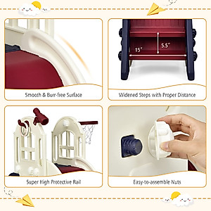 BABY JOY Toddler Large Slide, 6 in 1 Slide for Kids with Basketball Hoop, Ring Toss, 2 in 1 Convertible Climbing Way, Freestanding Kids Slide Climber Set for Indoors Outdoor Boys Girls Gifts Present