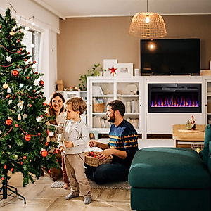 31 Inch Electric Fireplace Recessed and Wall Mounted, Fireplace Heater and Linear Fireplace, Ultra-Thin Electric Fireplace, Low Noise, with Timer, Remote Control, Adjustable 12 Flame Color, 750/1500W