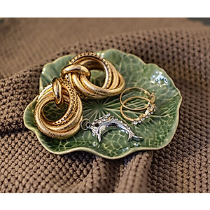 BestySuperStore Tiny 4" Green Lotus Leaf Shaped Tray - Handmade Ceramic Porcelain Decorative Plate Dish Catchall Miniature Container for Jewelry Personal Items Incense Holders Ashtray Décor Gifts