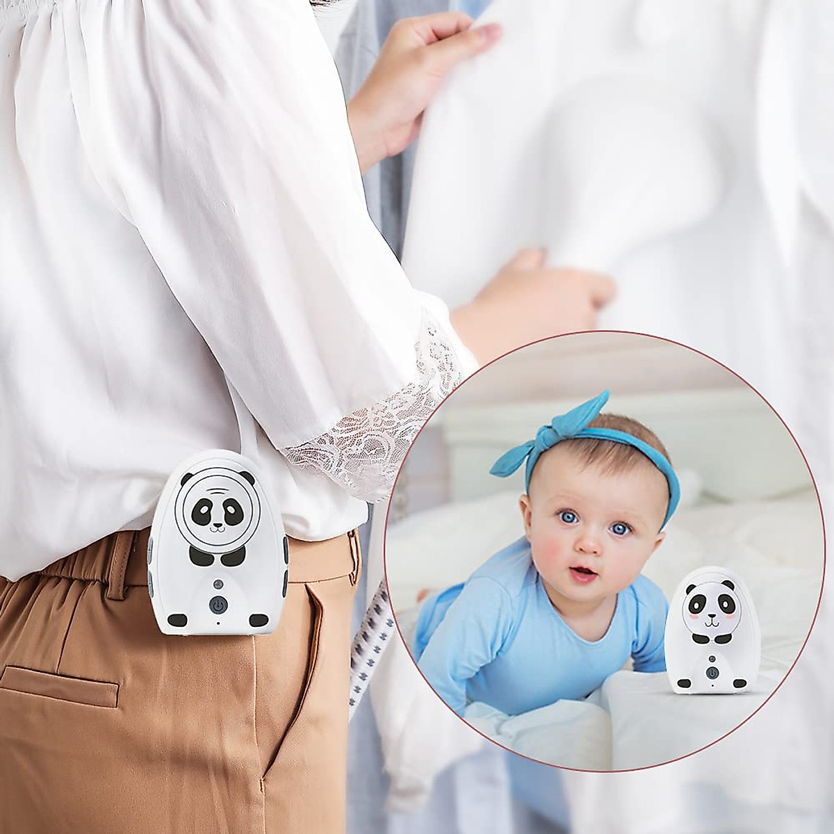 TimeFlys Audio Baby Monitor Digital Focus Panda Baby Monitor Two Way Talk Rechargeable Battery 1000 Feet Long Range USB Connection Paging Night Light Cute