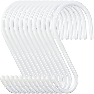 12 Pack 4-1/2 Inch White S Hooks for hanging, Large Vinyl Coated S Hangers Hooks Heavy Duty, Steel Metal Rubber Coated Closet Rod Hooks for Hanging Jeans Clothes Plant Pot Pan Cup Bathrooms Towel Robe