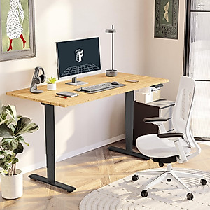 FLEXISPOT Pro Bamboo 3 Stages Dual Motor 55x28 Inch Electric Height Adjustable Standing Desk Whole-Piece Board Desk Sit Stand Up Desk (Black Frame + Bamboo Desktop)