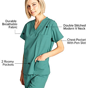 Dagacci Medical Uniform Women's Medical Scrub Set Top and Pant, Teal Green, XS