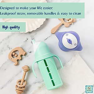 Set of 2 - Glass Sippy Cup for Toddlers - The Luca | Mint Green & Indigo Purple | Spill-Proof | Silicone Straw | 8 oz | Liquids Never Touch Plastic | Removable Handles…