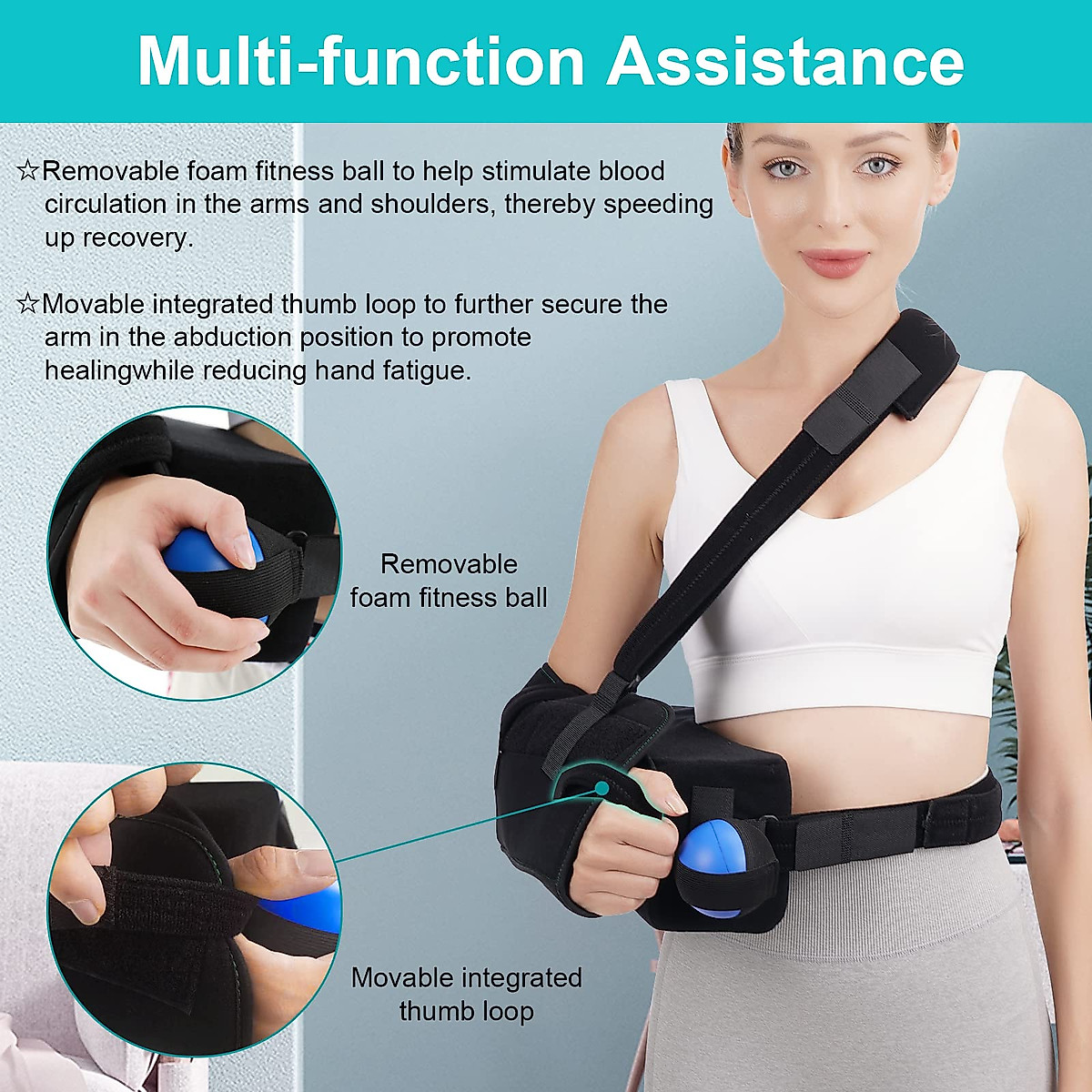 TANDCF bestlife Shoulder Abduction Sling with Removable Pillow & Exercise Ball, Shoulder & Arm Sling Immobilizer for Injury Support, Rotator Cuff, Surgery, Dislocated, Sublexion, Broken Arm