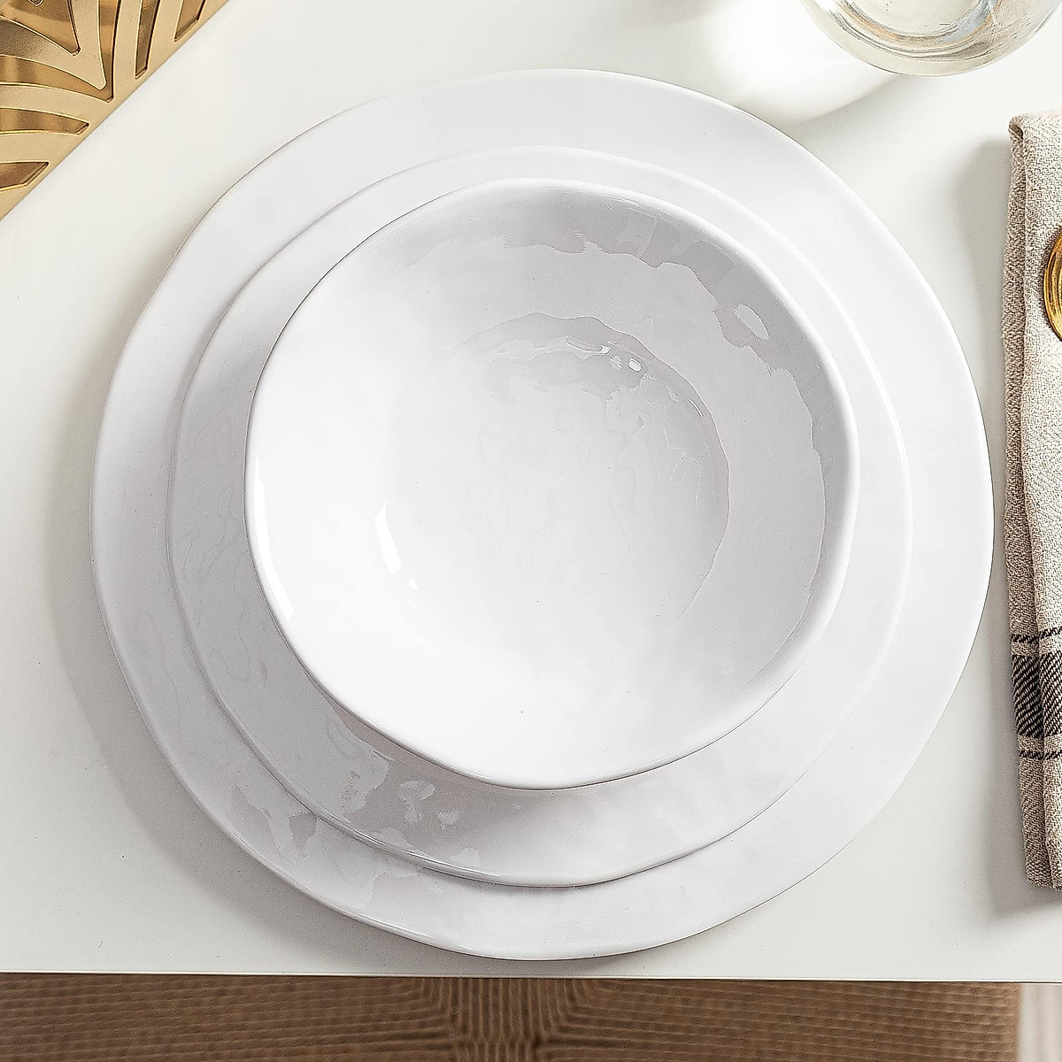 LEHAHA Basic White Melamine Dinnerware Sets, 18 Piece melamine dishes set, Service for 6, Plates and Bowls Sets Great for Indoor and Outdoor Use, Dishwasher safe…