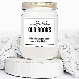 YouNique Designs Book Lovers Candle - White Soy Candles for Home Scented Book Lovers Gifts for Women, Funny Book Candles Gifts for Women, 8 oz, Old Books Scented Candles