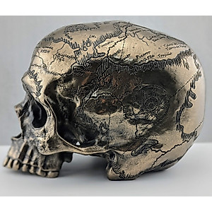 Veronese Design 5 3/8 Inch Craniumography Old Treasure Map Skull Sculpture Cold Cast Resin Bronze Finish Statue