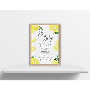 Lemon Baby Shower Invitation Gender Neutral Sweet Little One Customizable Invites (12 Count)