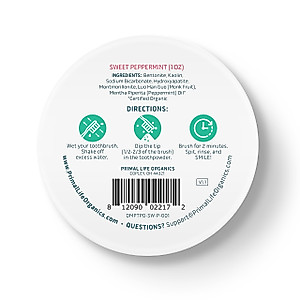 Primal Life Organics - Dirty Mouth Toothpowder, Tooth Cleaning Powder, Flavored Essential Oils with Natural Kaolin & Bentonite Clay, Good for 200+ Brushings, Organic, Vegan (Sweet Peppermint, 1 oz)