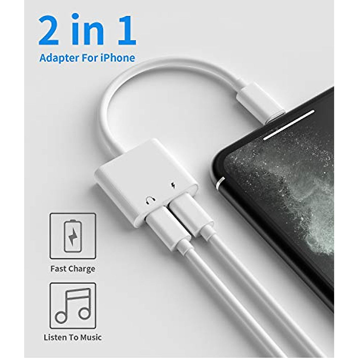 2Pack[Apple MFi Certified]Headphones Jack Adapter for Charging iPhone 7/8Plus/X/Xr/Xs/SE/11/12/Pro/Max/ipad Dongle Converter Charger Accessories Cables Audio Connector Earphone Dual Lightning Splitter
