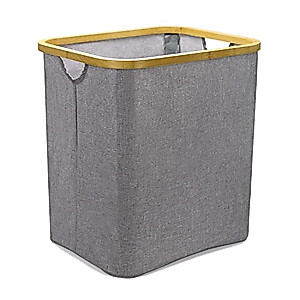 BROOKSTONE, Large Laundry Hamper with Handles, Stylish Bamboo Trim, Dirty Clothes Hamper Basket, Perfectly Sized at 17.25” X 16.25” X 13.25, Use as Storage Organizer, Save Space in Bedroom / Bathroom