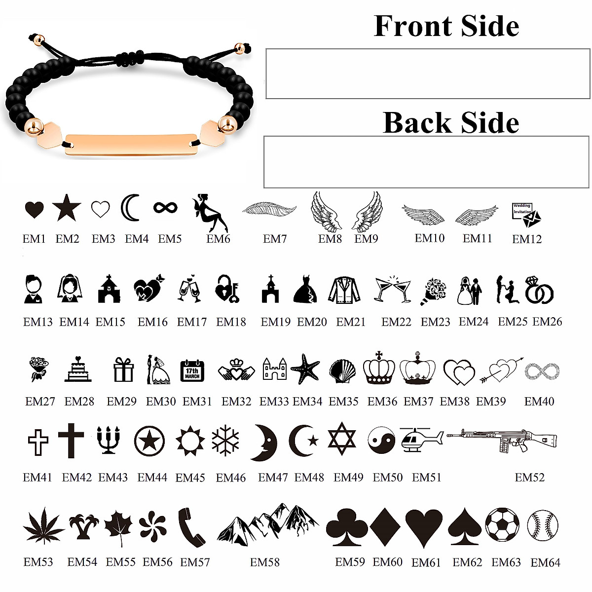 Handmade Black Matte Onyx Beads Personalized Name Bracelets for Women with Rose Gold Plated Stainless Steel Custom Name Plate Y1451