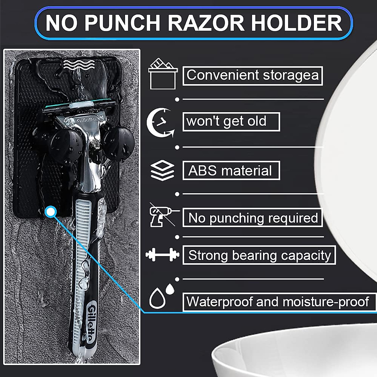 HOXSURY Razor Holder for Shower, Self Adhesive Adjustable Hooks, Waterproof Shower Hooks for Bathroom Kitchen-2 Pack (White)