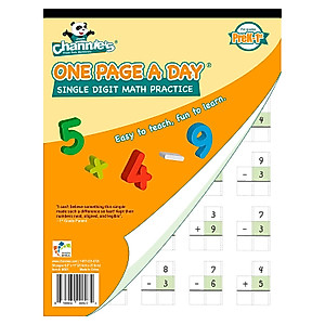 Channie’s One Page A Day Single Digit Addition & Subtraction Workbook for Pre-Kindergarten - 1st Grade Elementary School Students, Single Digit Math Practice, 50 Pages