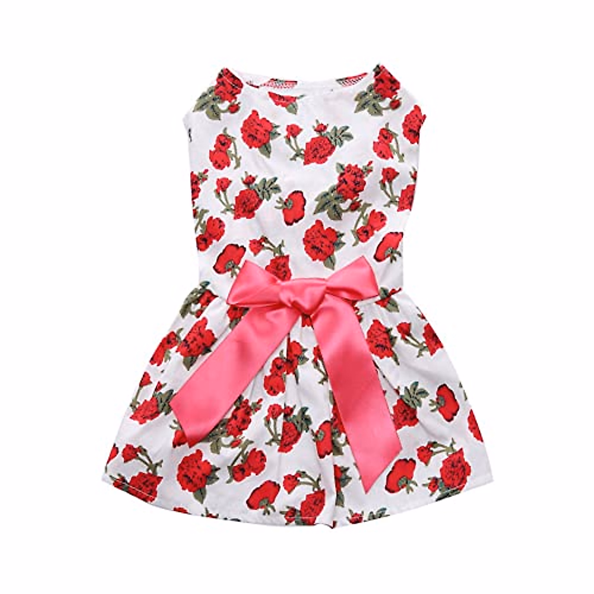 Dog Dresses Thin Princess Dress Bowknot Floral with Elegant Ribbon Skirt Pet Clothes for Small Dogs on Wedding Holiday Birthday (S)